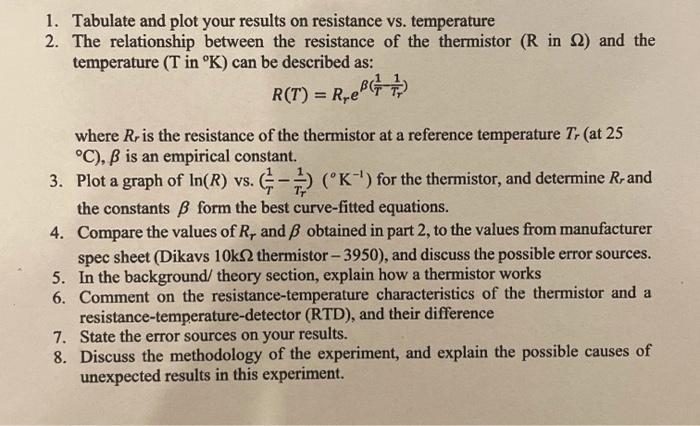 Solved 1. Tabulate and plot your results on resistance vs. | Chegg.com