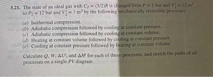 Solved 3.21. The state of an ideal gas with Cp = (5/2)R is | Chegg.com