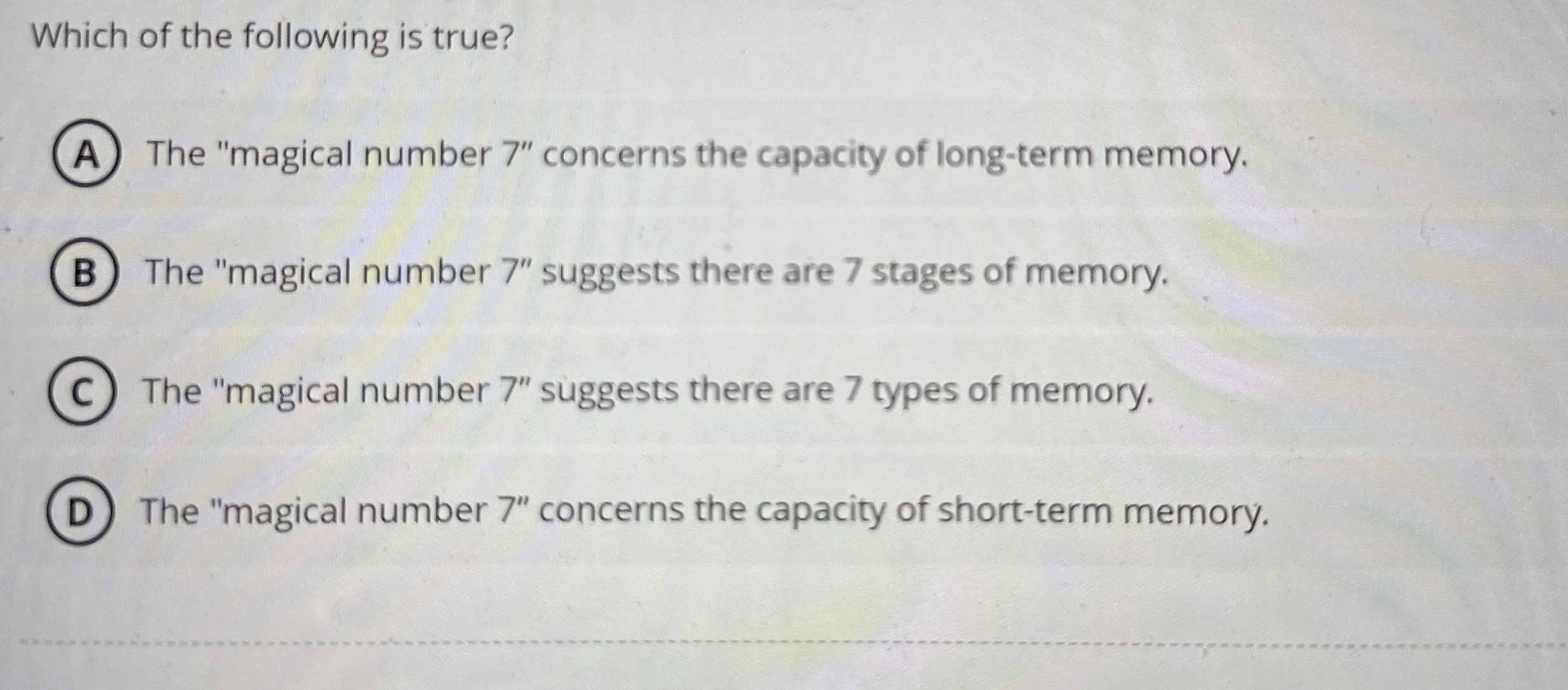 Solved Which of the following is true?The "magical number | Chegg.com