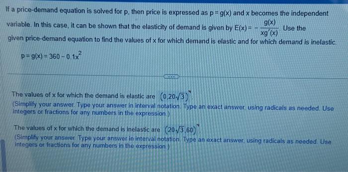 Solved If a price-demand equation is solved for p, then | Chegg.com