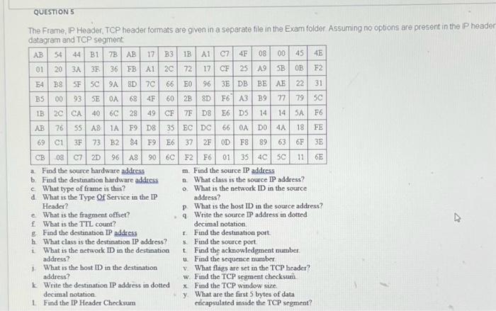 Solved The Frame Ip Header Tcp Header Formats Are Given In