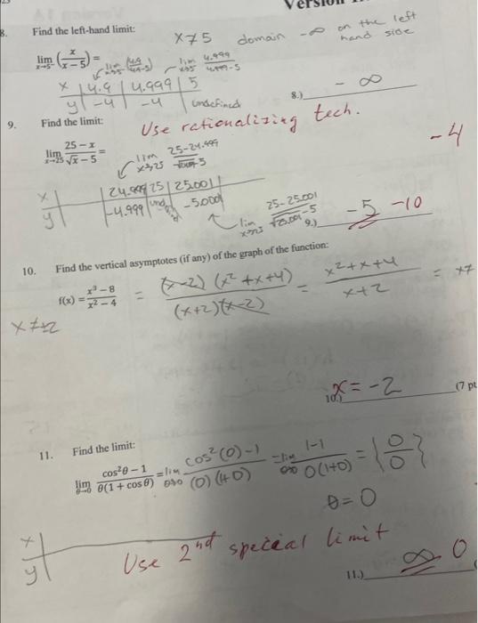 Solved Find the left-hand limit: 9. Find the limit Use | Chegg.com