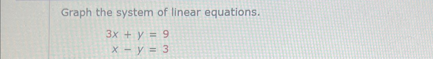 Solved Graph the system of linear equations.3x+y=9x-y=3 | Chegg.com