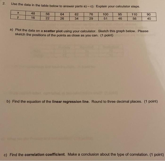 Solved Use the data in the table below to answer parts a) - | Chegg.com
