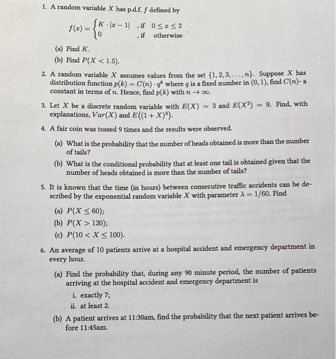 Solved 1. A random variable X has p.d.f. f defined by SK. 1 | Chegg.com