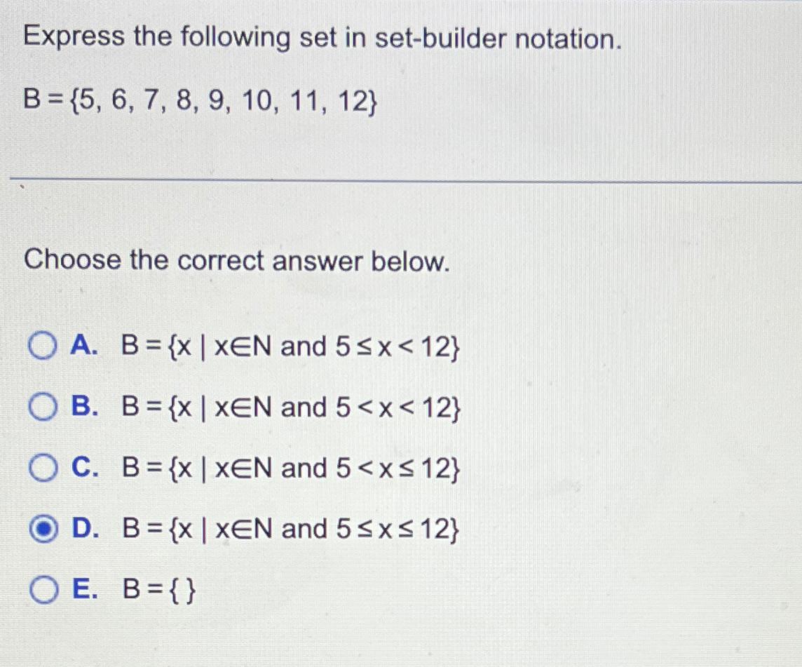 Solved Express the following set in set-builder | Chegg.com