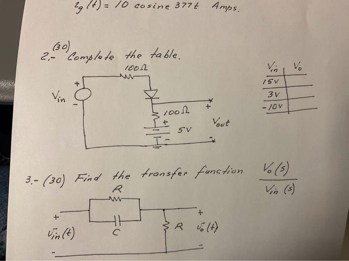 1.- (40) Find P2Ω ig(t)=10 cosine 377t Amps3.- (30) | Chegg.com