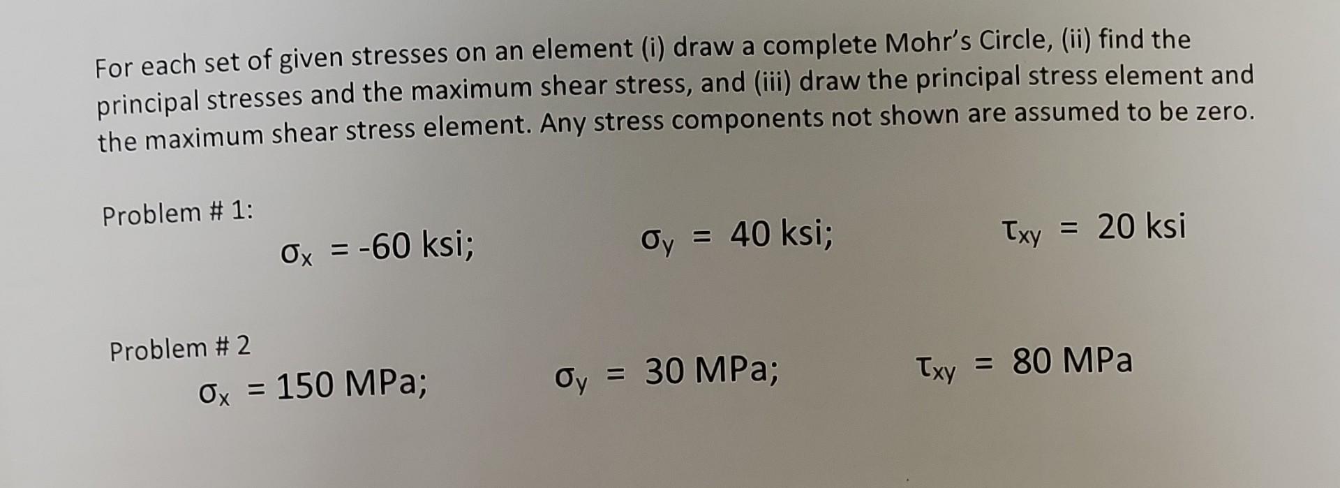 Solved For each set of given stresses on an element (i) draw | Chegg.com