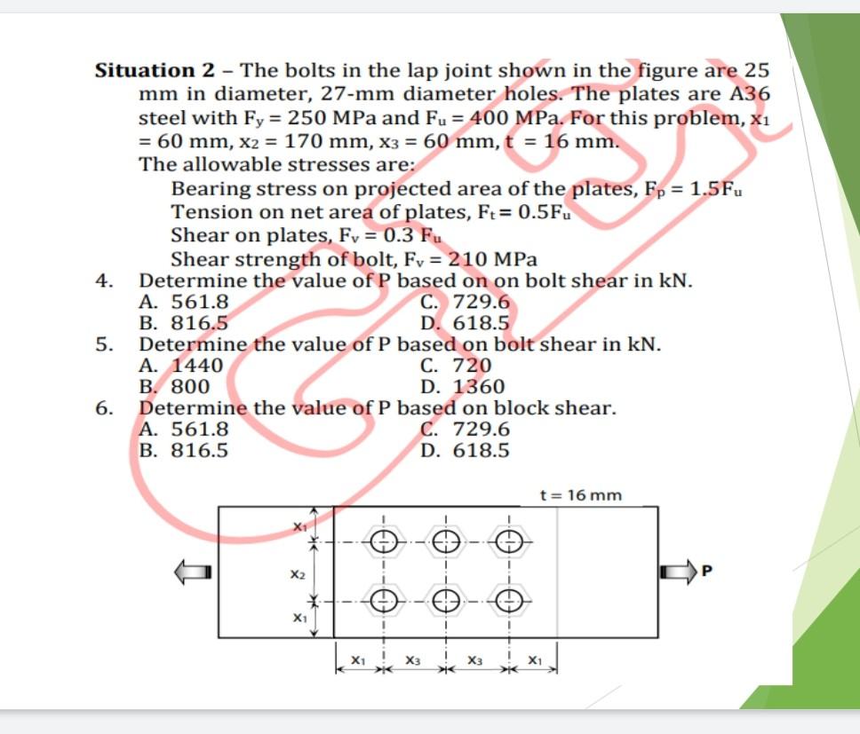Solved Situation 2 - The bolts in the lap joint shown in the | Chegg.com