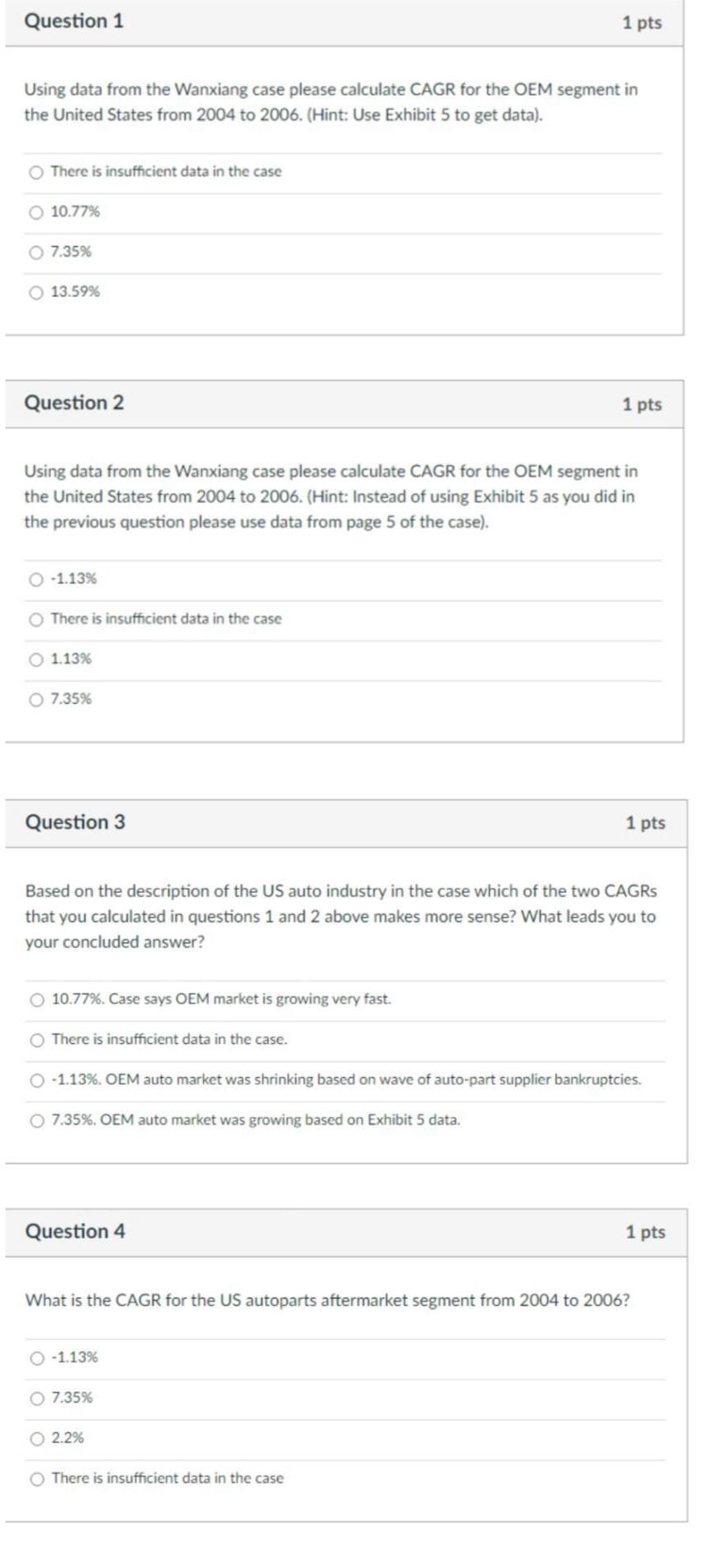 Solved Question 11 ﻿ptsUsing data from the Wanxiang case | Chegg.com