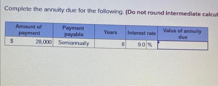Solved Complete the annuity due for the following. (Do not | Chegg.com
