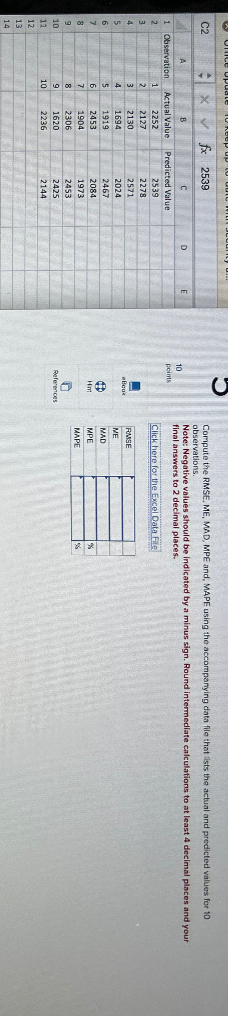 Solved Compute the RMSE , ﻿ME, ﻿MAD, MPE and MAPE. | Chegg.com