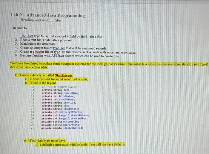 Solved Lab 9 - Advanced Java Programming Reading and writang | Chegg.com