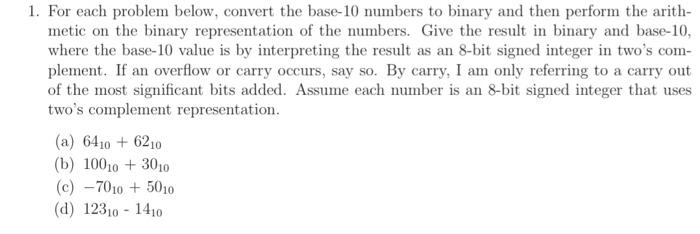 Solved can you provide info on carry overs and overflows | Chegg.com