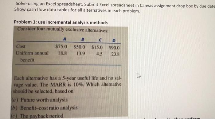 Solved Solve using an Excel spreadsheet. Submit Excel | Chegg.com