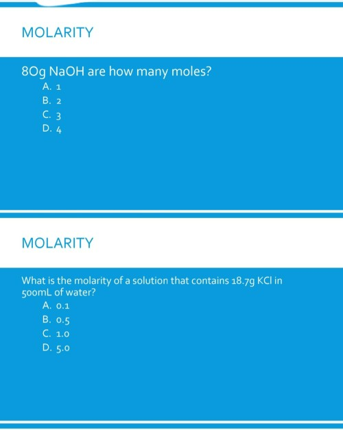 Solved MOLARITY 80g NaOH are how many moles? A. 1 B. 2 C. 3 | Chegg.com