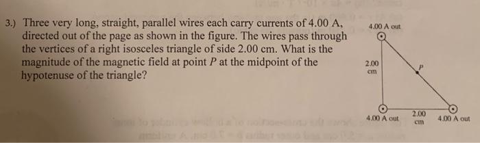 Solved 3.) Three very long, straight, parallel wires each | Chegg.com