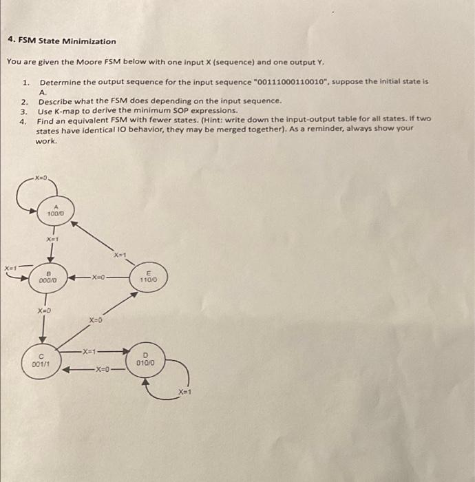 Solved 4 Fsm State Minimization A You Are Given The Moore