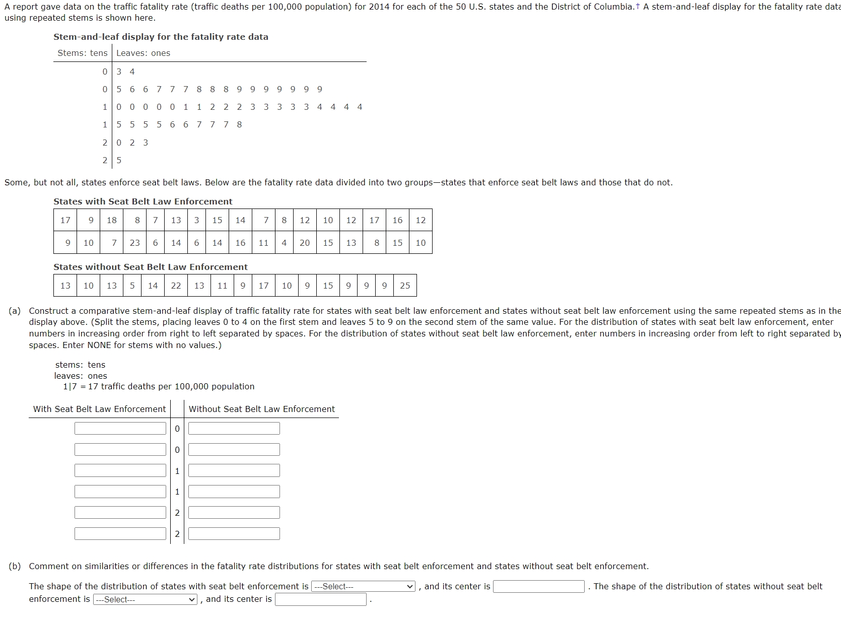 Solved using repeated stems is shown here.Stem-and-leaf | Chegg.com