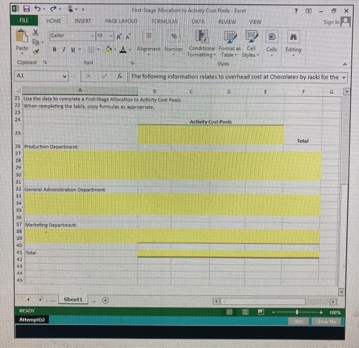Solved Activity Cost Pools using Excel's Absolute Cell | Chegg.com