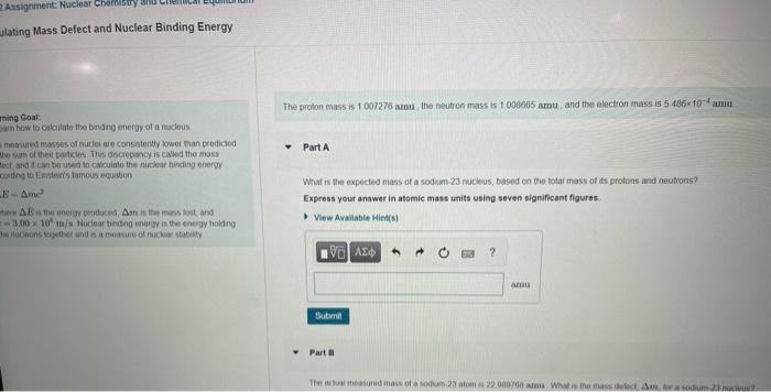 Solved ± Calculating Mass Defect and Nuclear Binding Einergy | Chegg.com