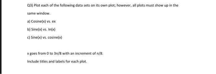 Solved Q3) Plot each of the following data sets on its own | Chegg.com