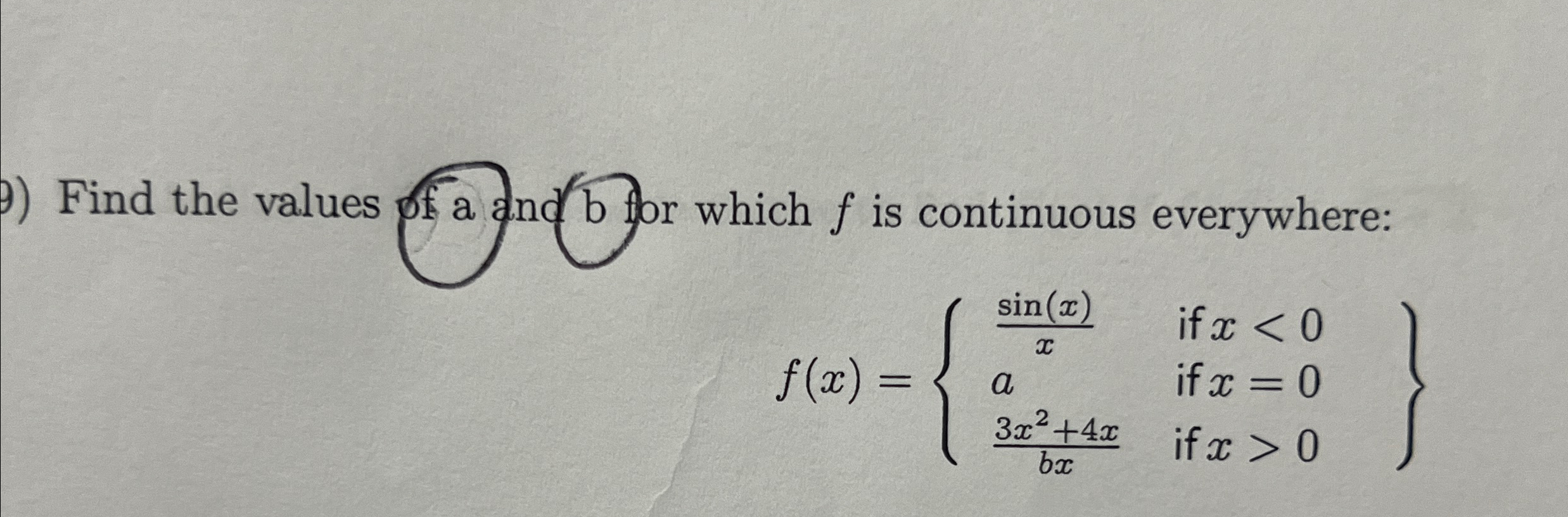 Solved Find the values of a and bhich f ﻿is continuous | Chegg.com