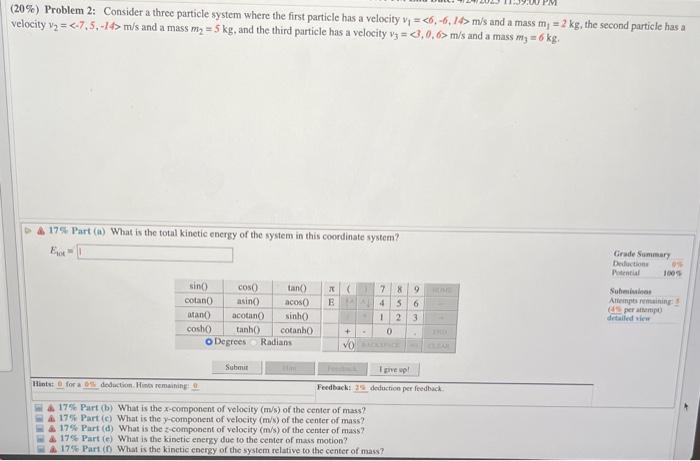 Solved (20\%) Problem 2: Consider a three particle system | Chegg.com