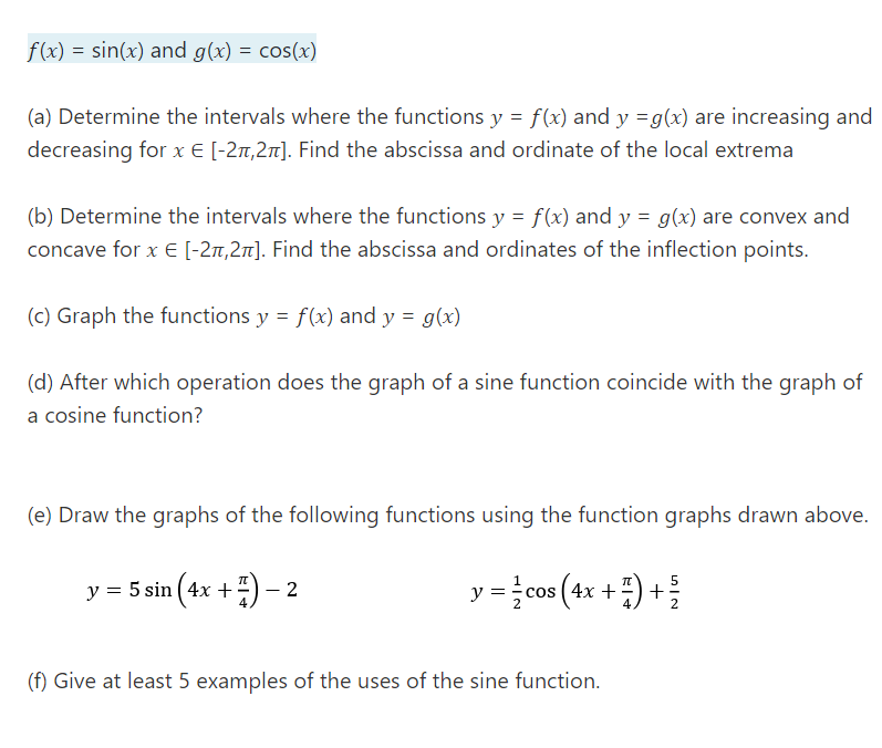 f(x)=sin(x) ﻿and g(x)=cos(x)(a) ﻿Determine the | Chegg.com