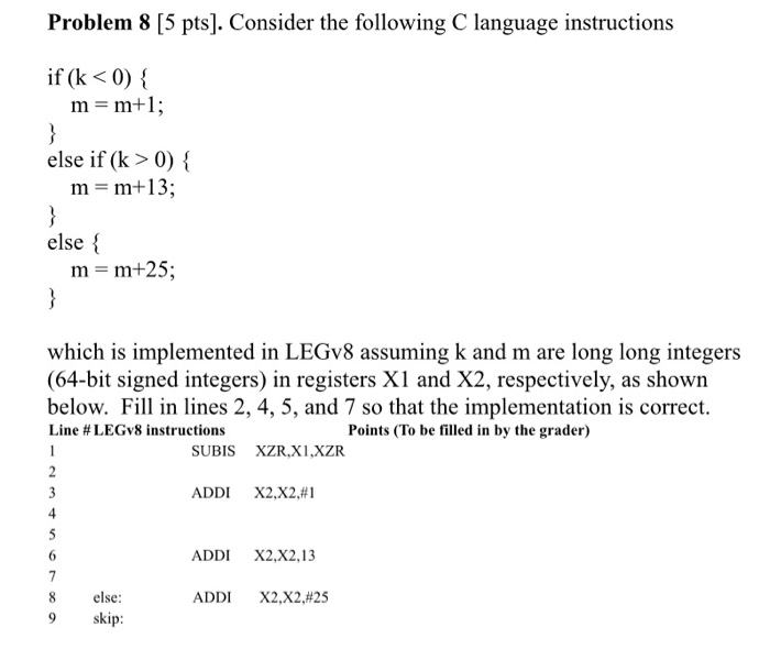 Solved Problem 8 [5 pts). Consider the following C language | Chegg.com