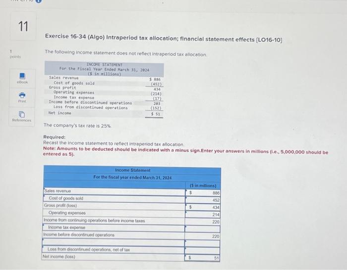 Solved Exercise 16.34 (Algo) Intraperiod tax allocation; | Chegg.com