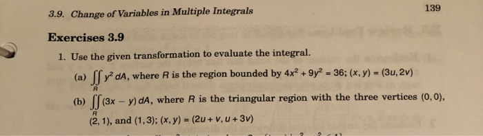 Solved 139 3.9. Change of Variables in Multiple Integrals | Chegg.com