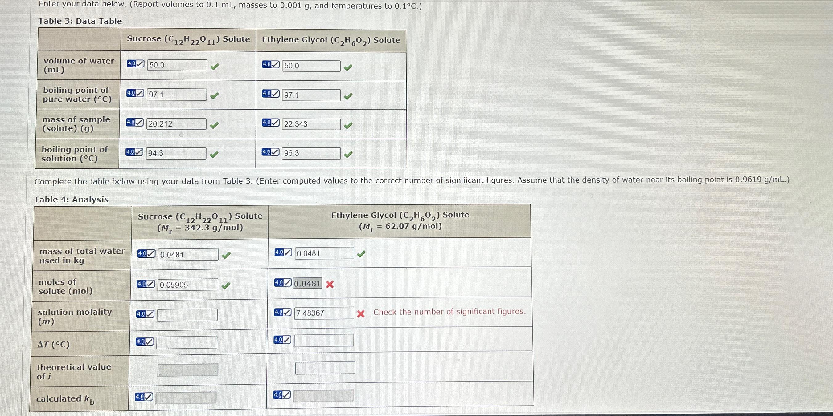 Solved Enter your data below. (Report volumes to 0.1mL, | Chegg.com