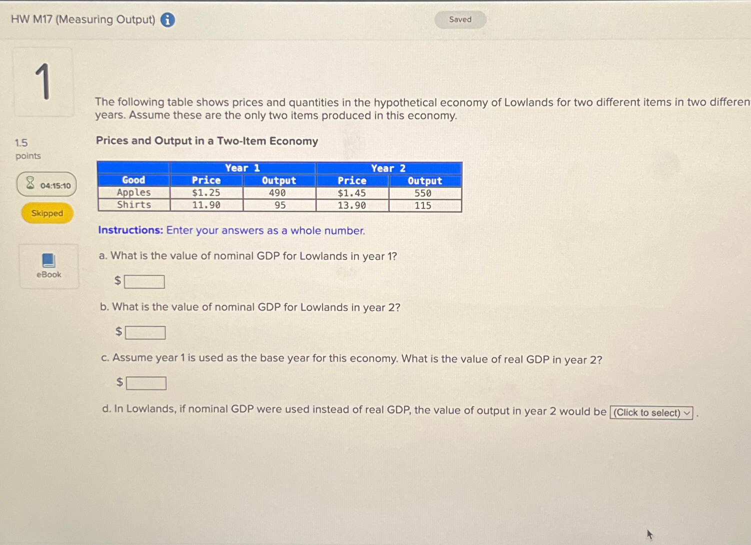 Solved HW M17 (Measuring Output)1The following table shows | Chegg.com