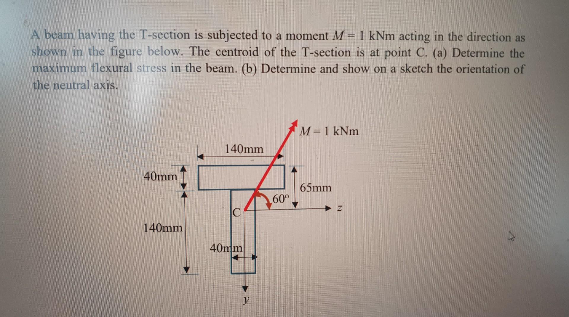 Solved A beam having the T-section is subjected to a moment | Chegg.com