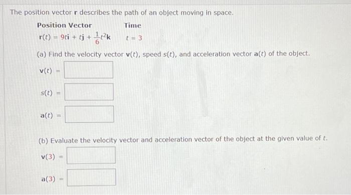 Solved The Position Vector R Describes The Path Of An Object
