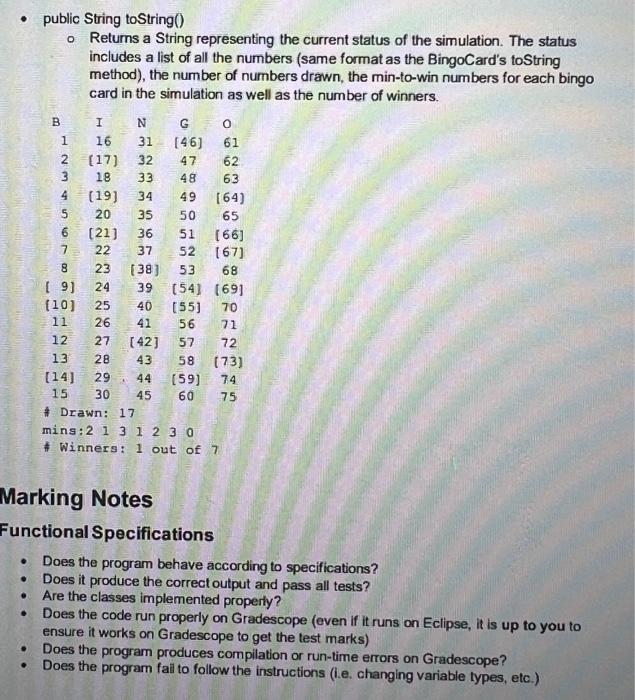 Solved This class is used to represent a single Bingo Card. | Chegg.com