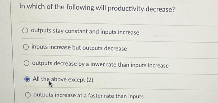 Solved In which of the following will productivity. | Chegg.com