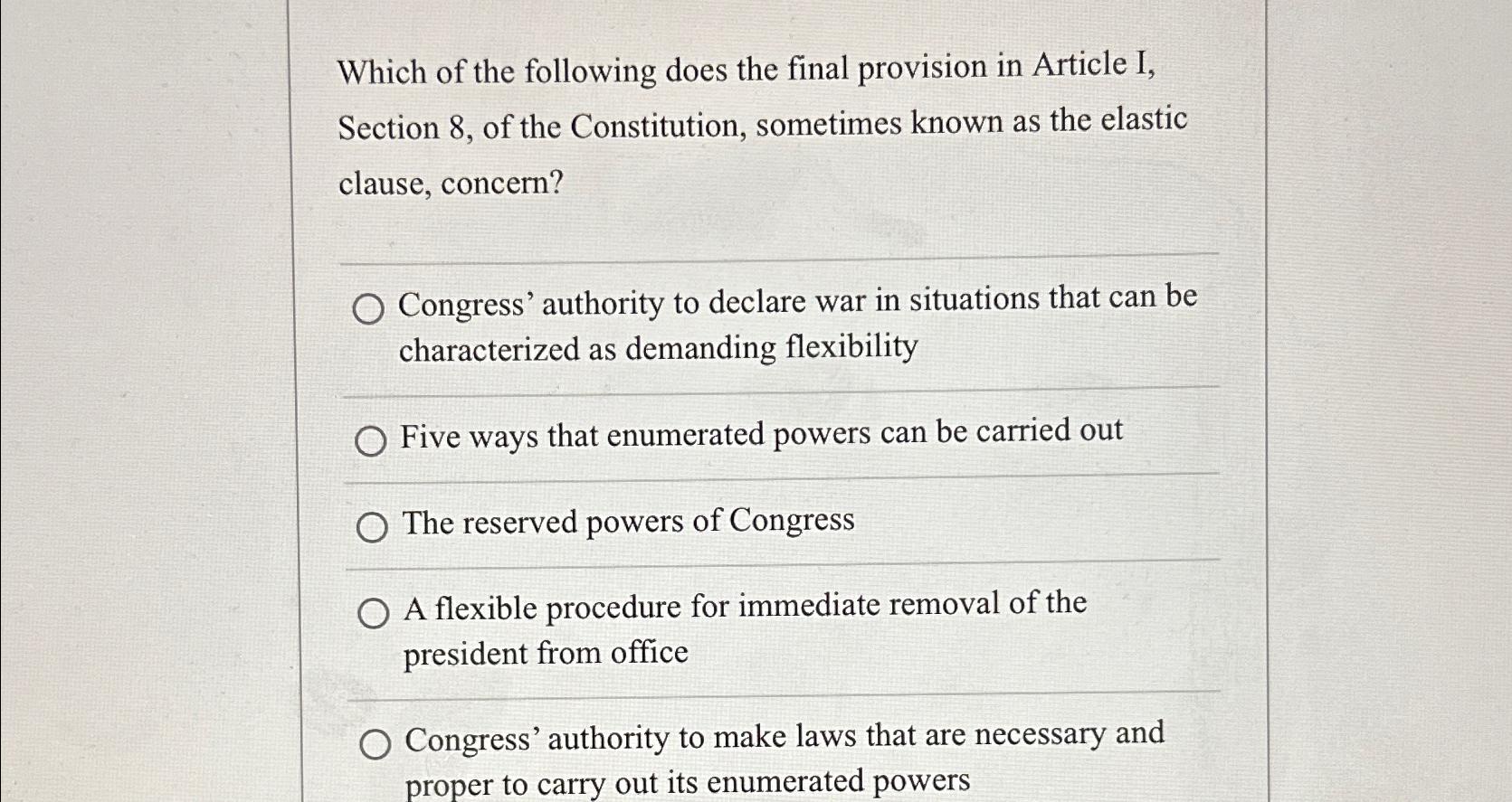 Solved Which of the following does the final provision in | Chegg.com