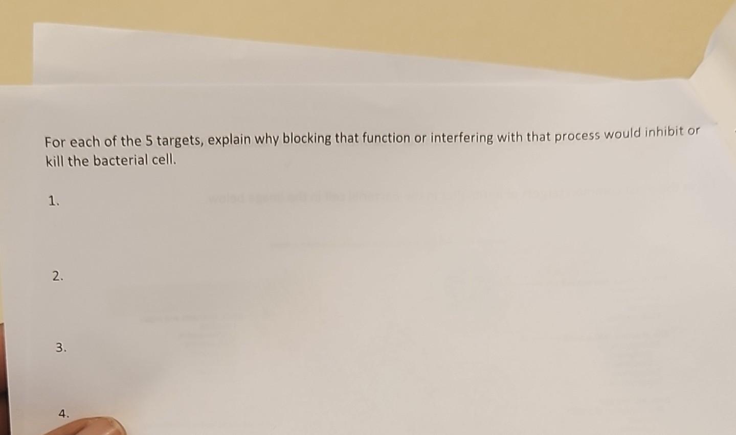 Solved For each of the 5 targets, explain why blocking that | Chegg.com