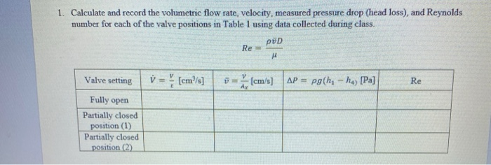 1. Calculate and record the volumetric flow rate, | Chegg.com