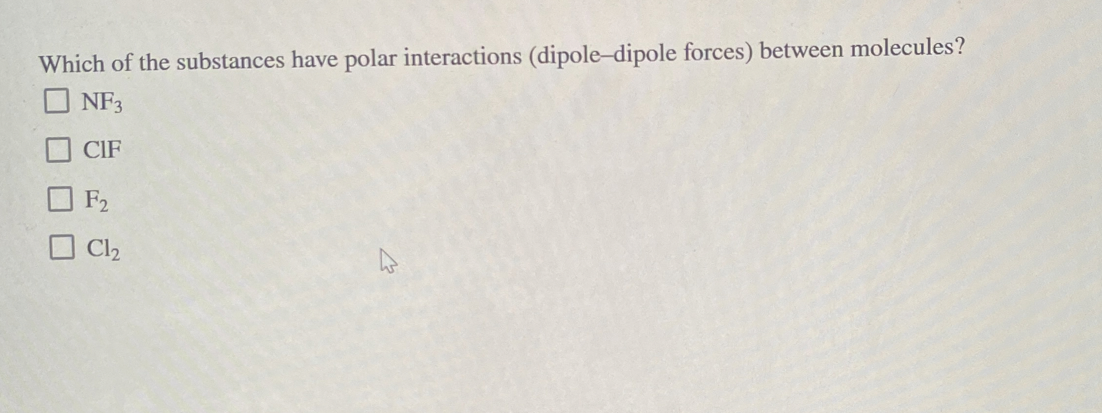 Solved Which of the substances have polar interactions | Chegg.com
