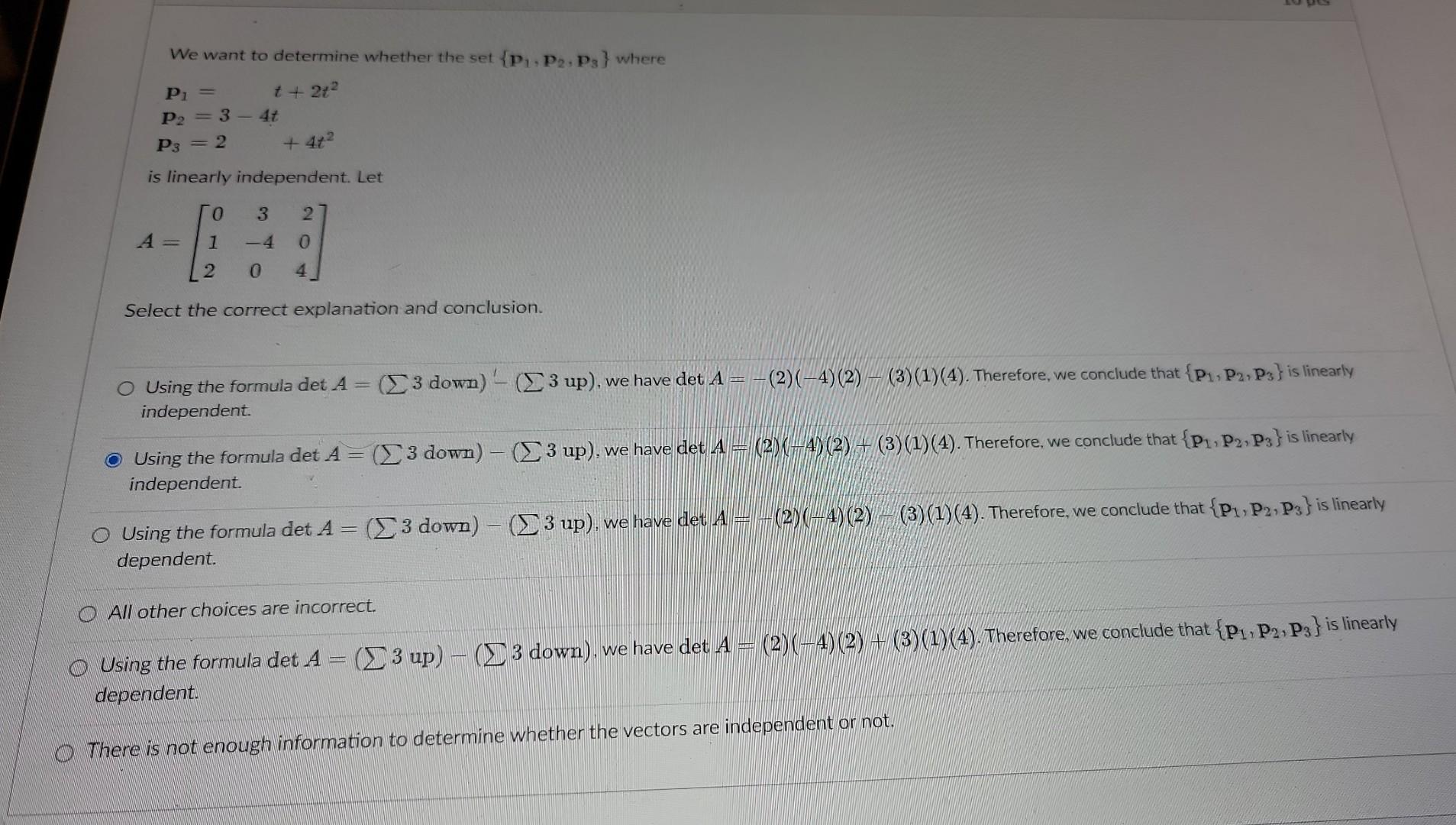 Solved We want to determine whether the set {p1,p2,p3} where | Chegg.com