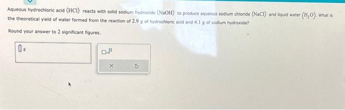 Solved Aqueous hydrochloric acid ( HCl) reacts with solid | Chegg.com