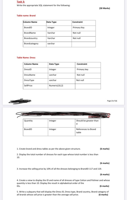 Solved Task 3: Write the appropriate SQL statement for the | Chegg.com