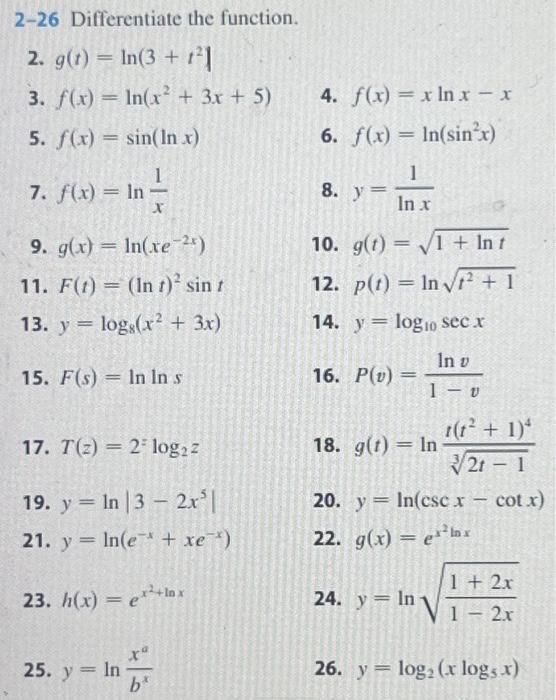 Solved 2 26 Differentiate The Function 2 G T Ln 3 T2 3