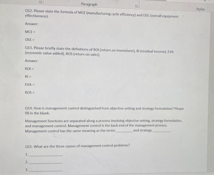 Solved Q12. Please state the formula of MCE (manufacturing | Chegg.com