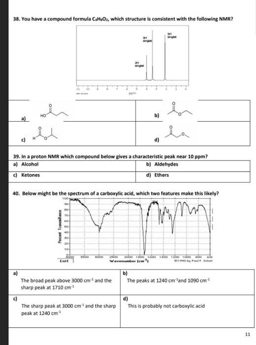 Solved 38. You have a compound formula CH4O2, which | Chegg.com
