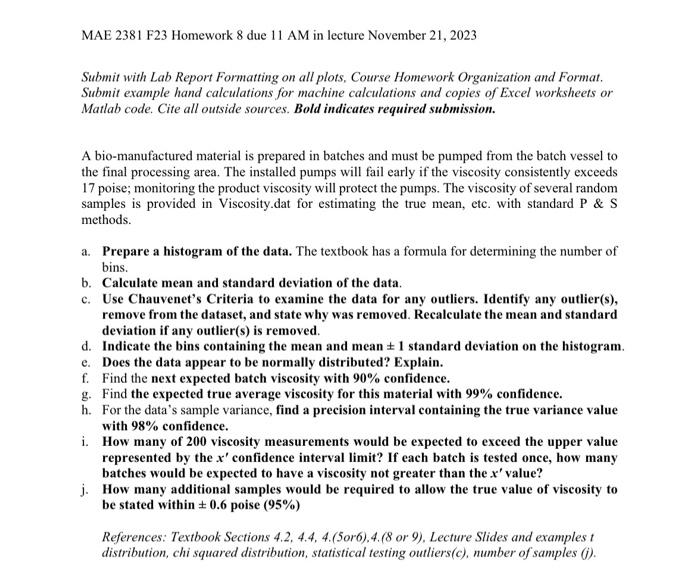 Solved MAE 2381 F23 Homework 8 due 11 AM in lecture November | Chegg.com