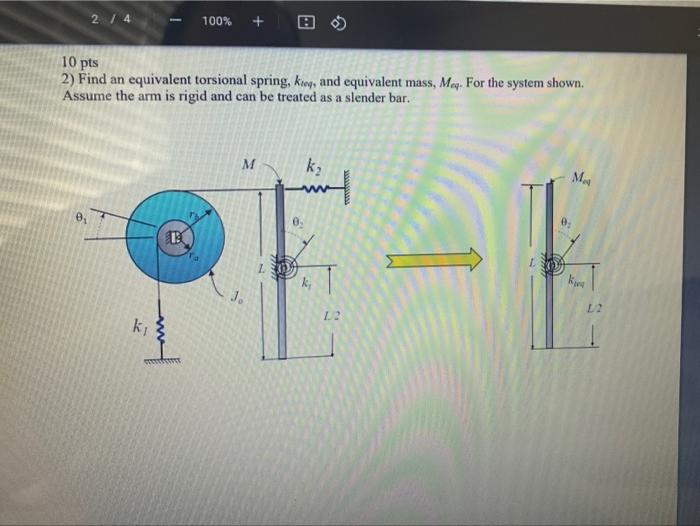Solved 100% + 10 pts 2) Find an equivalent torsional spring, | Chegg.com